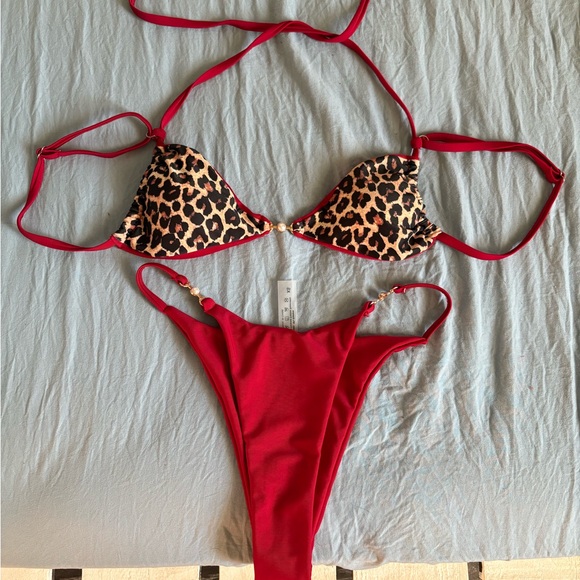 Swim | Red And Leopard Print Bikini Set | Poshmark